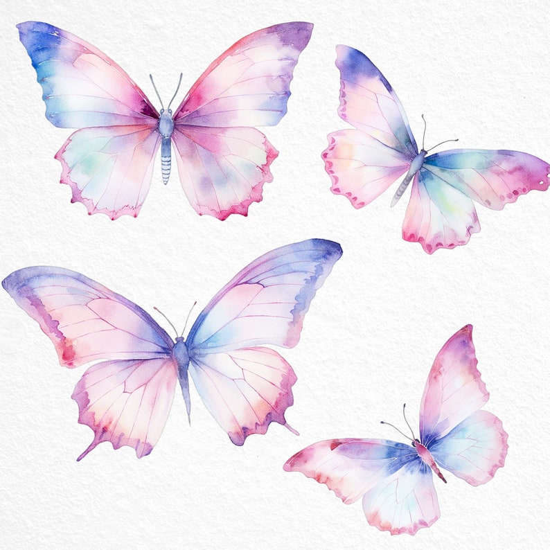 Pink and Purple Butterflies Clipart, Pastel Butterfly, Transparent ...