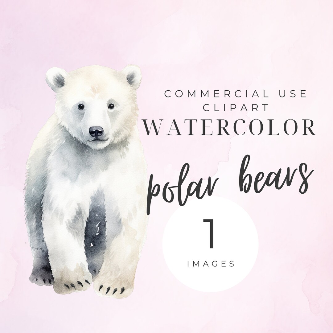 Watercolor Polar Bear Clipart, Winter Wonderland Animals Clip Art ...