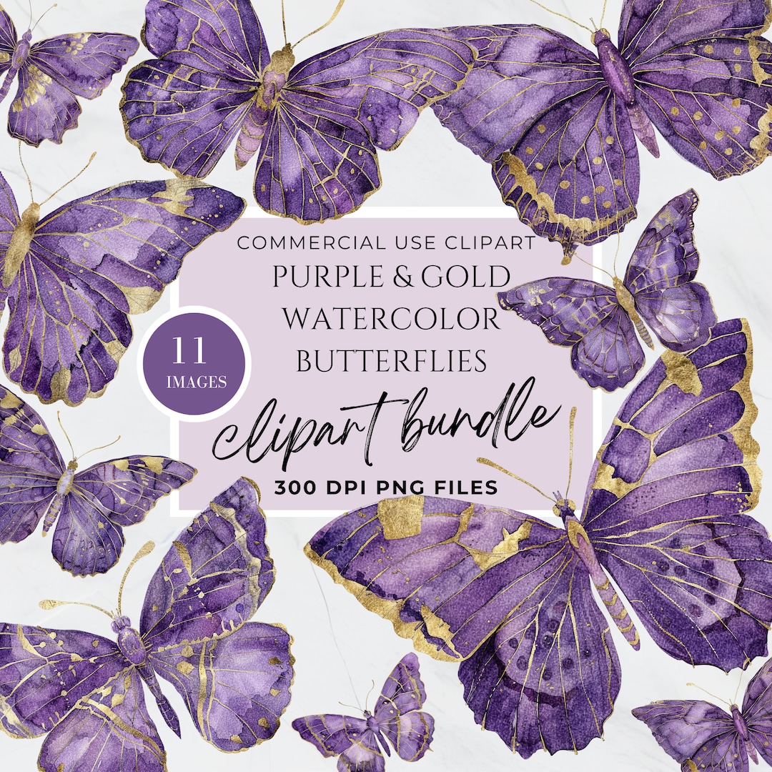 Purple Butterfly Clipart, Gold Glitter Butterflies Clip Art, Pastel ...