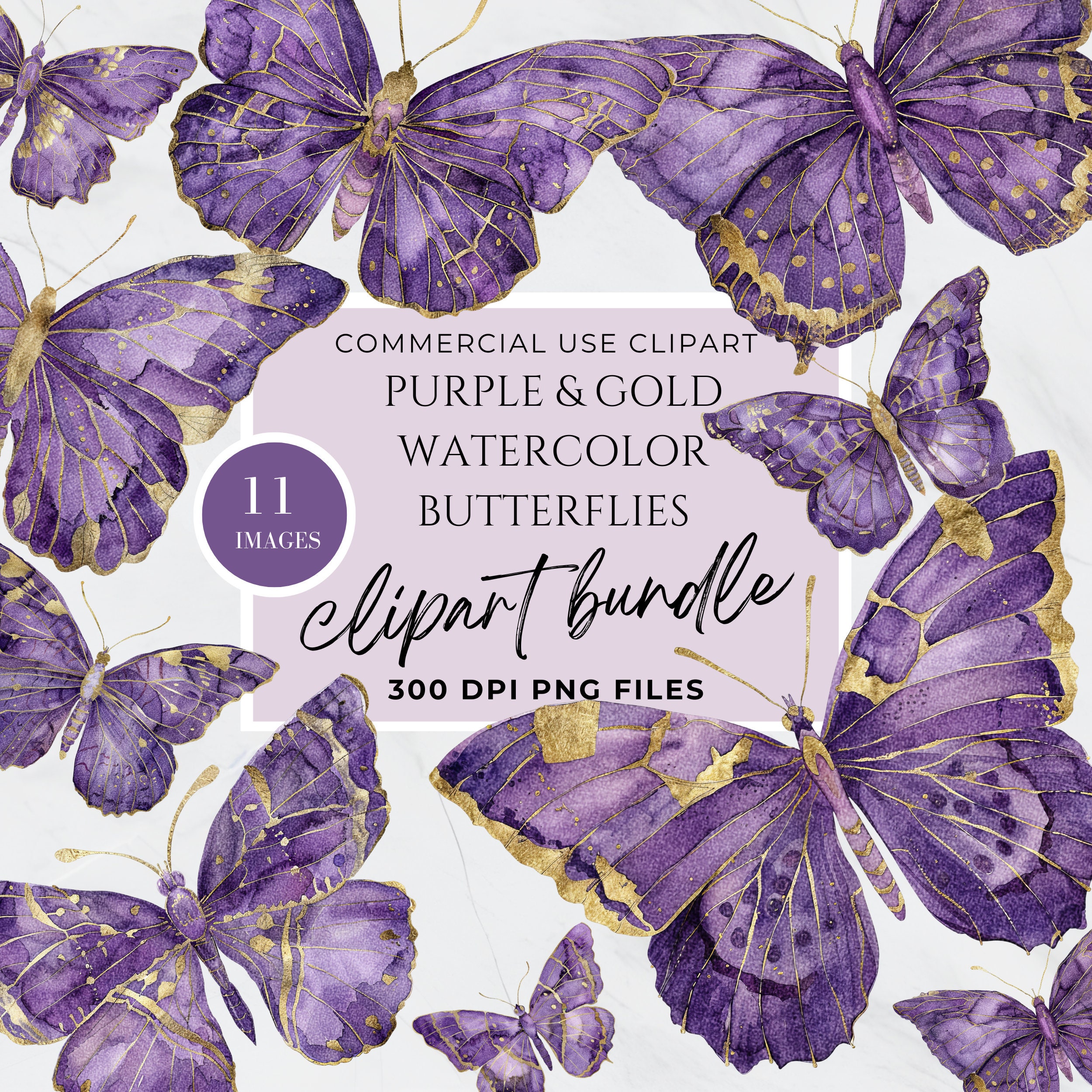 Purple Butterfly Clipart, Gold Glitter Butterflies Clip Art, Pastel ...