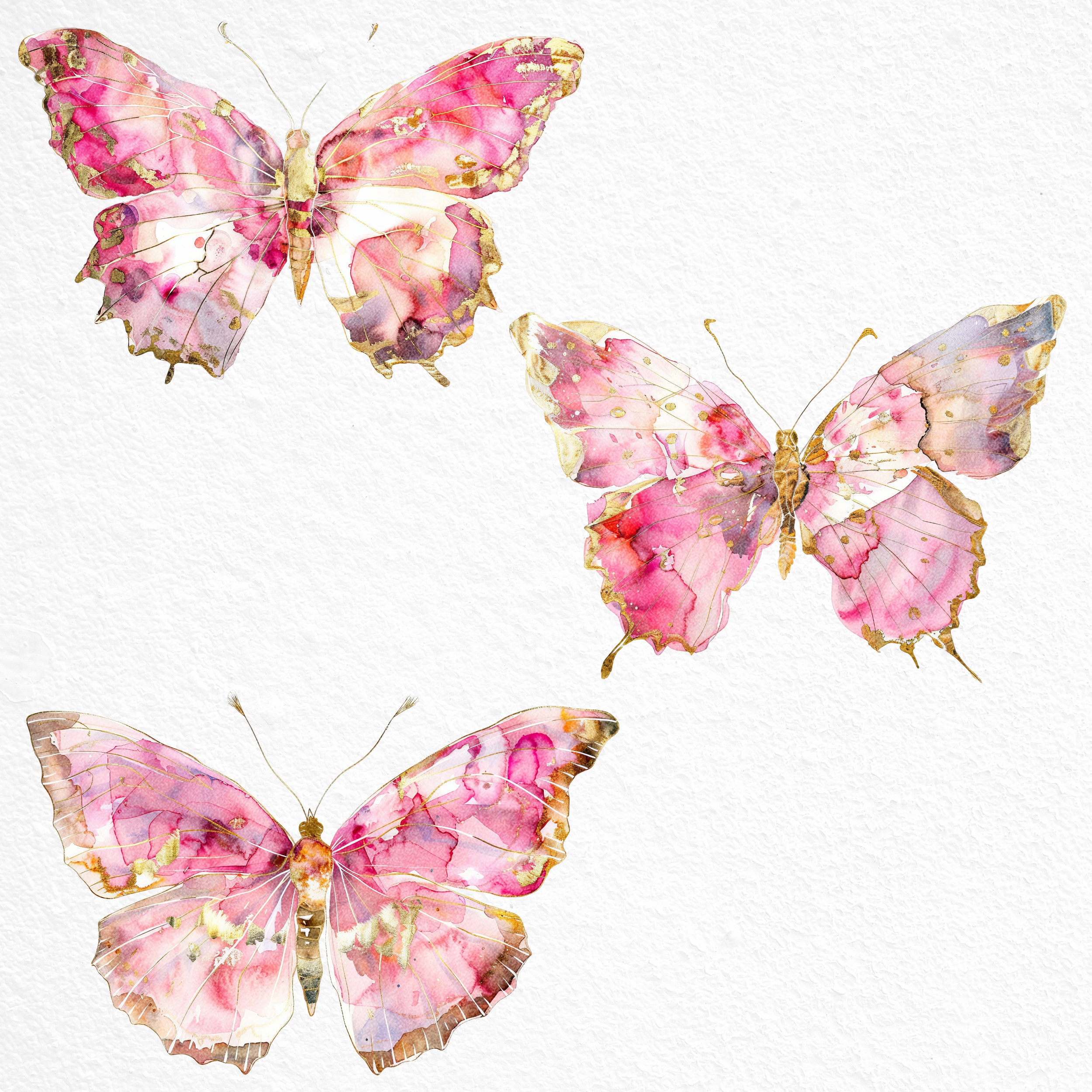 Rose Gold Butterfly Clipart, Pink and Gold Butterfly Clip Art, Pink Watercolor Butterflies ...