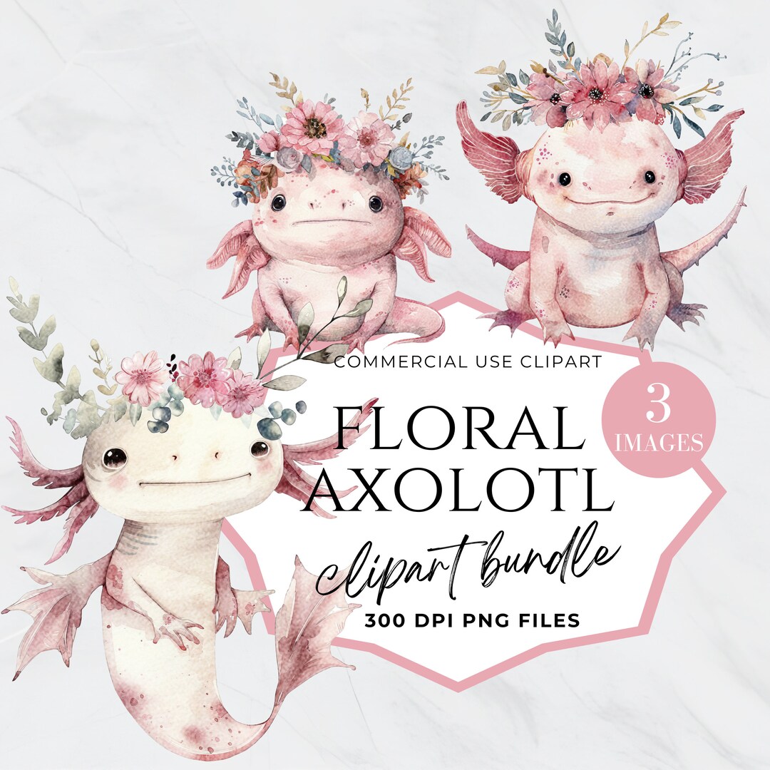 Axolotl Birthday Clipart, Sea Animal Graphics, Watercolor Nursery Decor ...