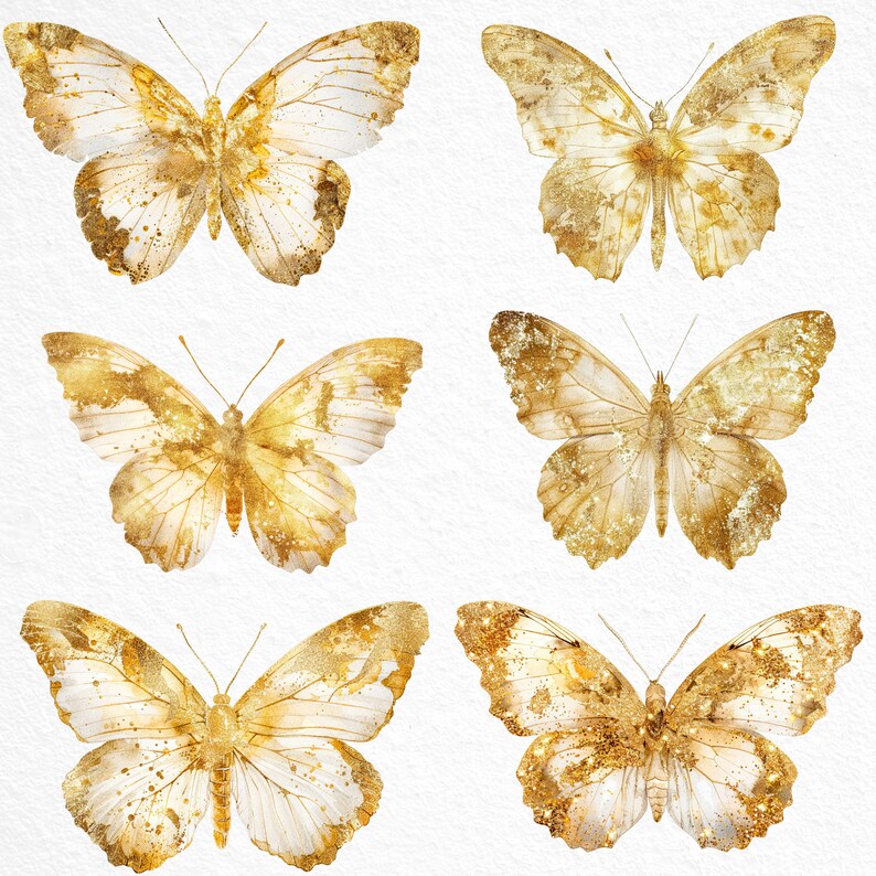 Gold Glitter Butterflies Clipart, Gold Butterfly Clip Art, Transparent ...