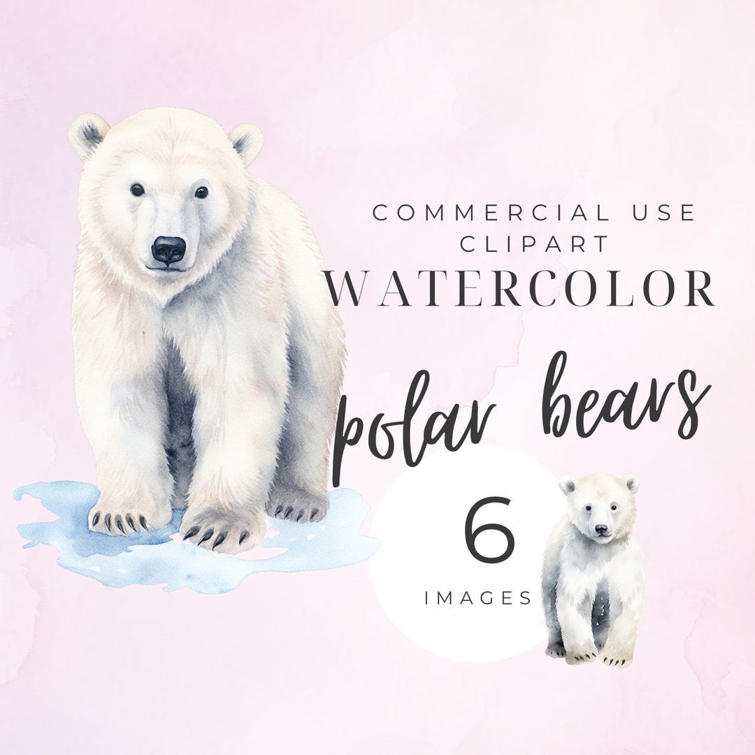 Watercolor Polar Bear Clipart, Winter Wonderland Animals Clip Art ...