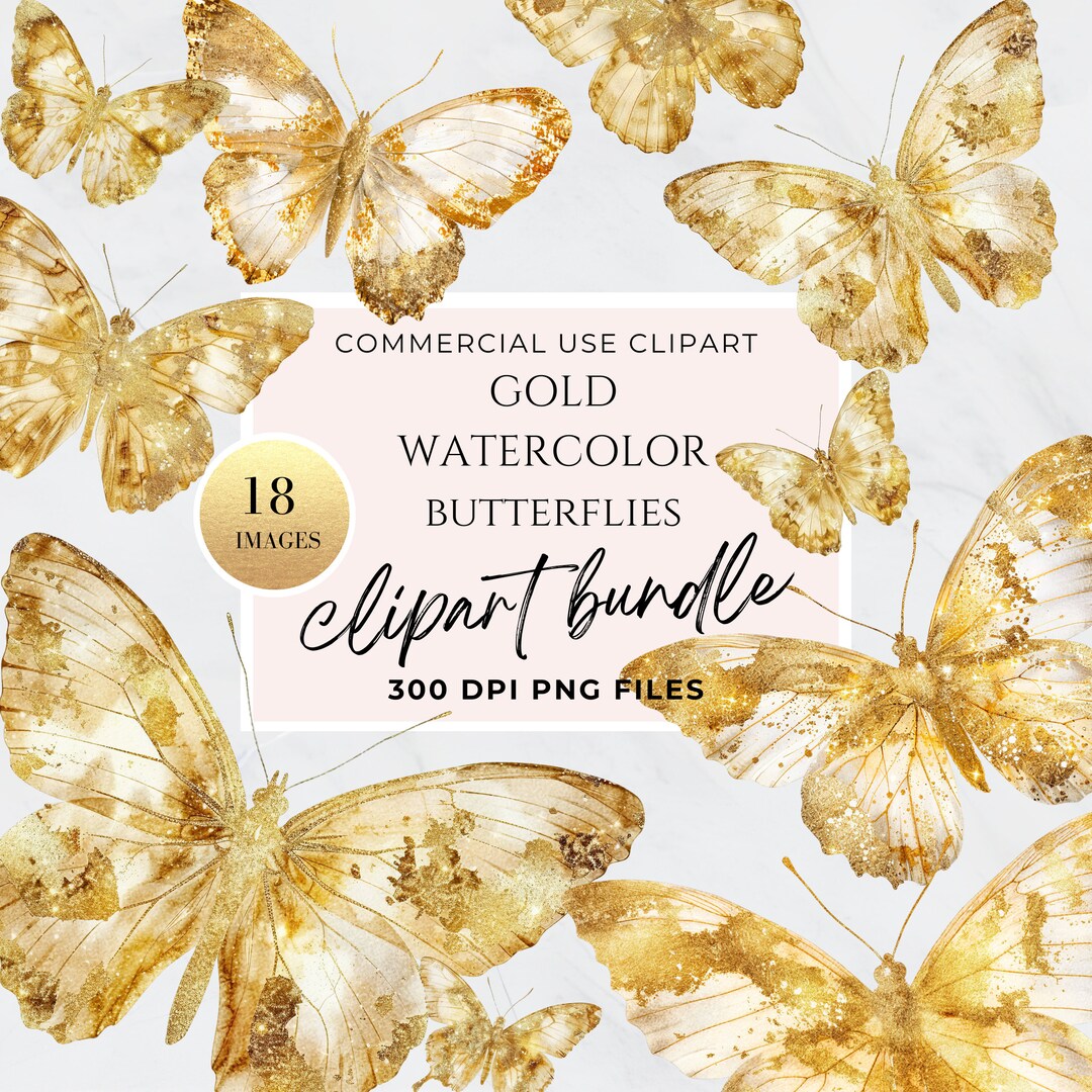 Gold Glitter Butterflies Clipart, Gold Butterfly Clip Art, Transparent ...