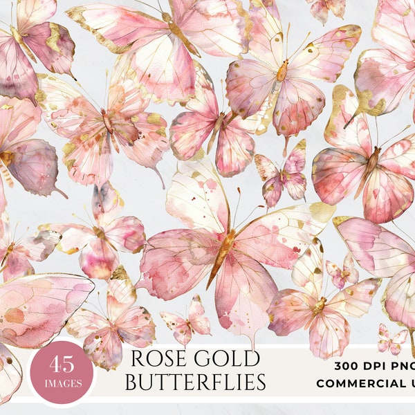 Sage Green Gold Butterflies Clipart, Watercolor Butterfly and Flower ...
