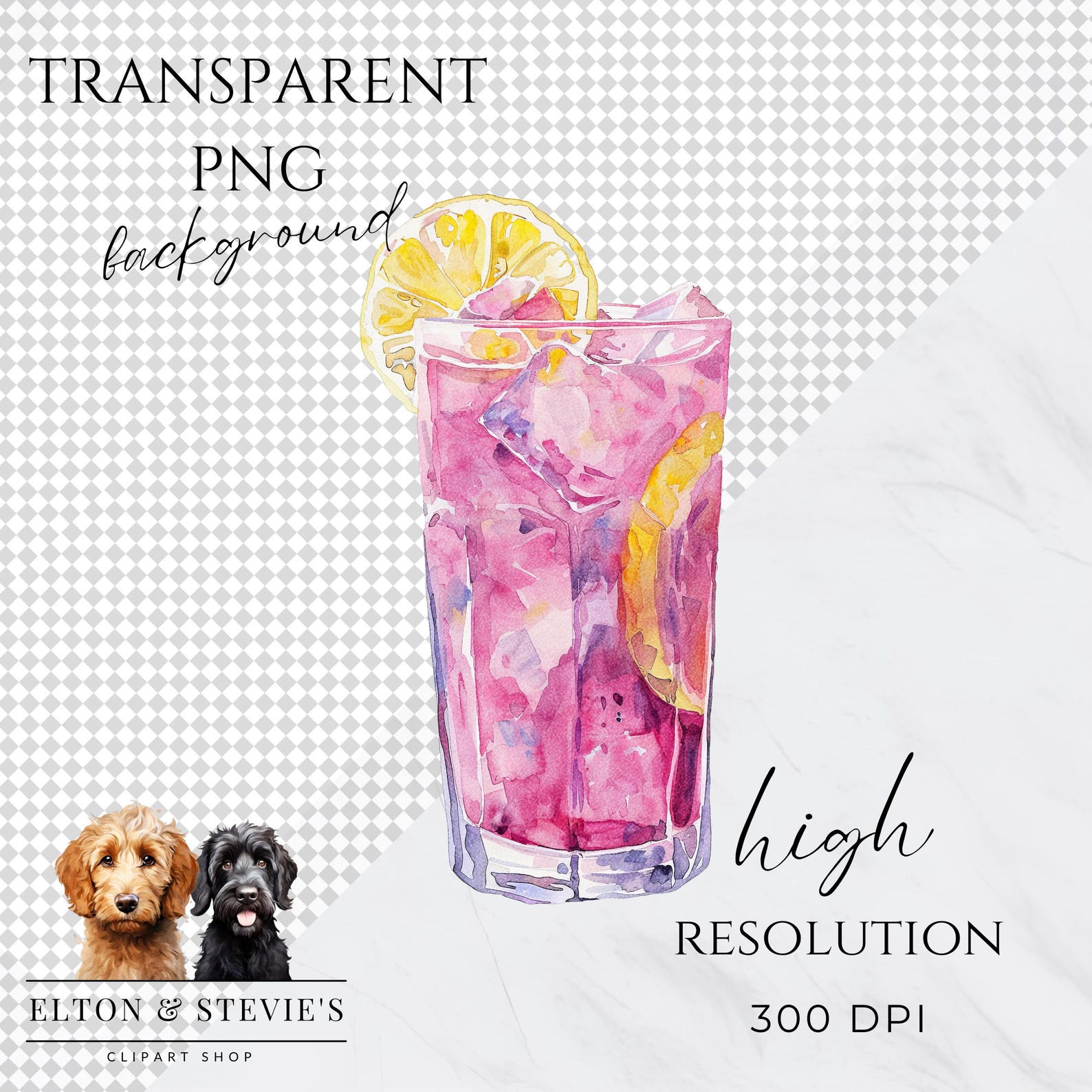 Pink Lemonade Watercolor Clipart, Bar Cart Clip Art, Bar Menu ...