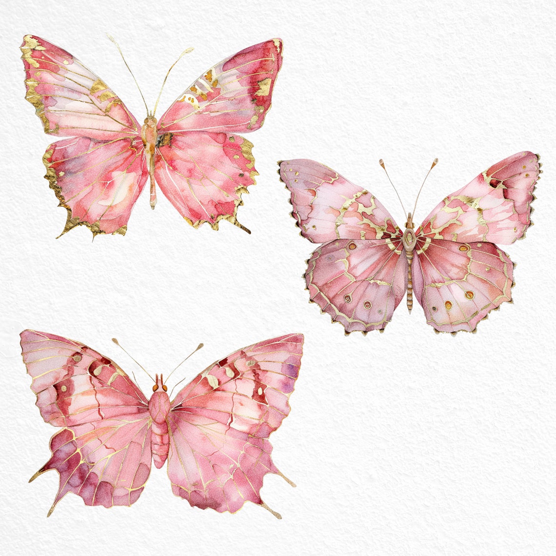 Pink and Gold Butterfly Clipart, Gold Glitter Butterflies Clip Art ...
