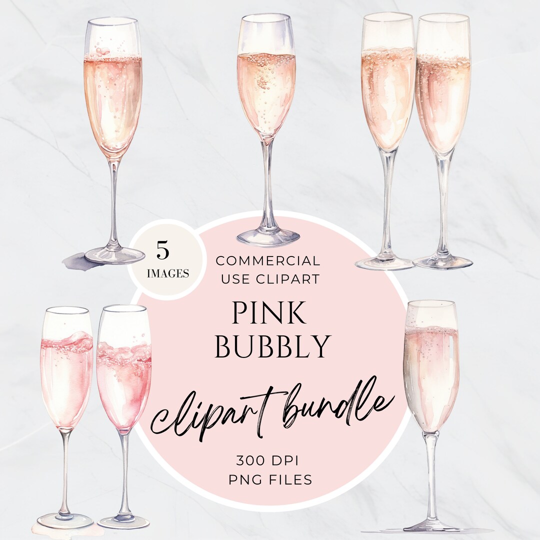Pink Bubbly Bottle Clipart, Pink Bottle Clipart, Flutes, Prosecco ...