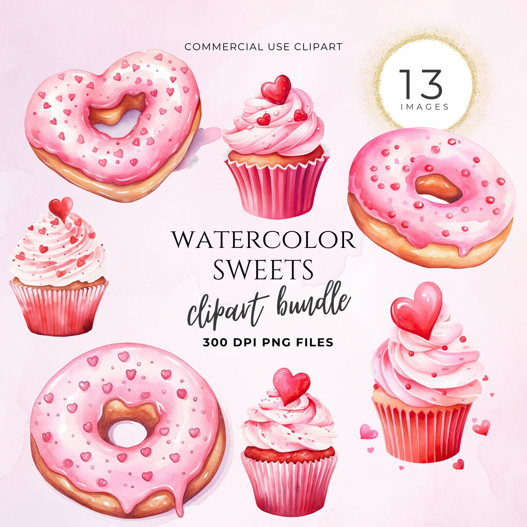Watercolor Donuts Clipart | Valentine's Day Clipart | Heart Cookie ...