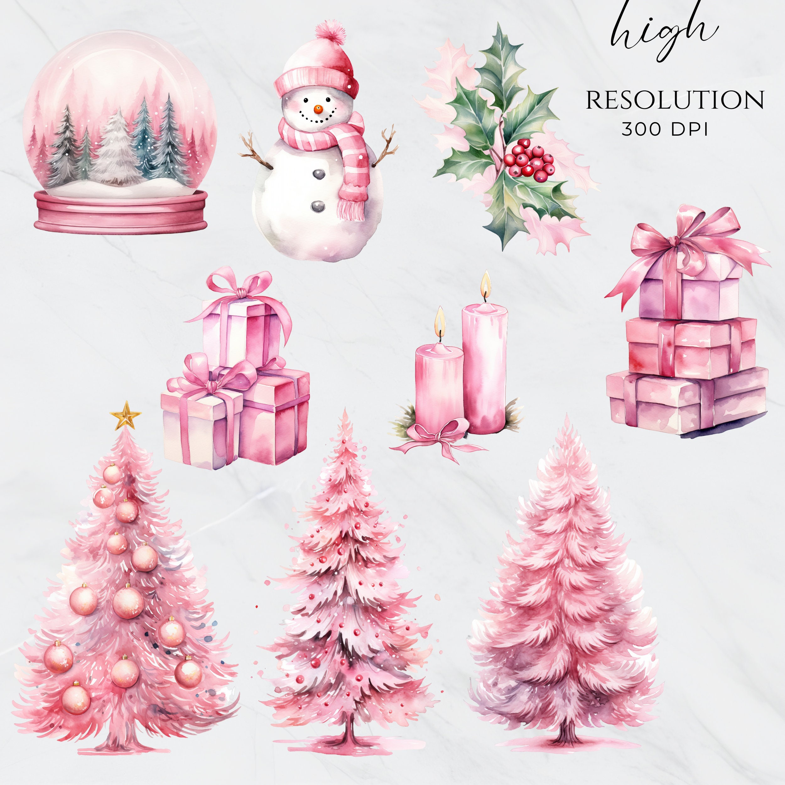 Watercolor Pink Christmas Clipart Bundle Pink Christmas Truck - Etsy