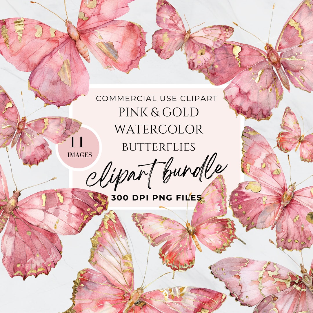 Pink and Gold Butterfly Clipart, Gold Glitter Butterflies Clip Art ...