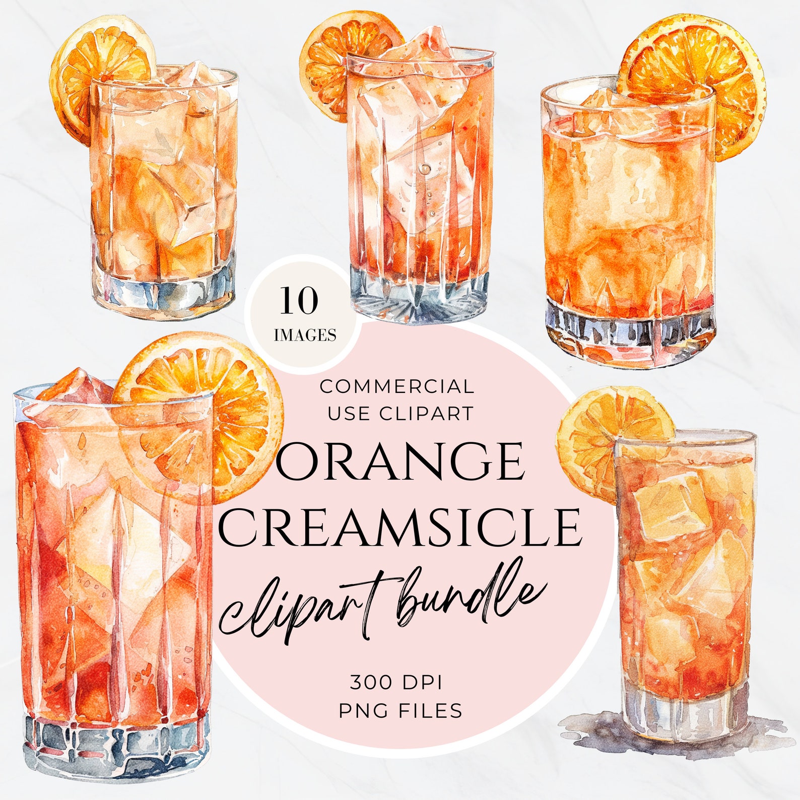 Bar Cart Clipart, Bar Menu Clip Art, Creamsicle Watercolor Signature ...