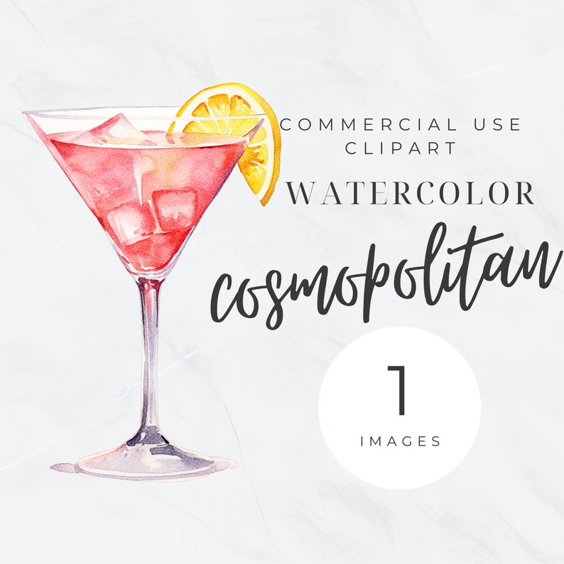 Bar Cart Clipart, Bar Menu Clip Art, Watercolor Signature Cocktail ...