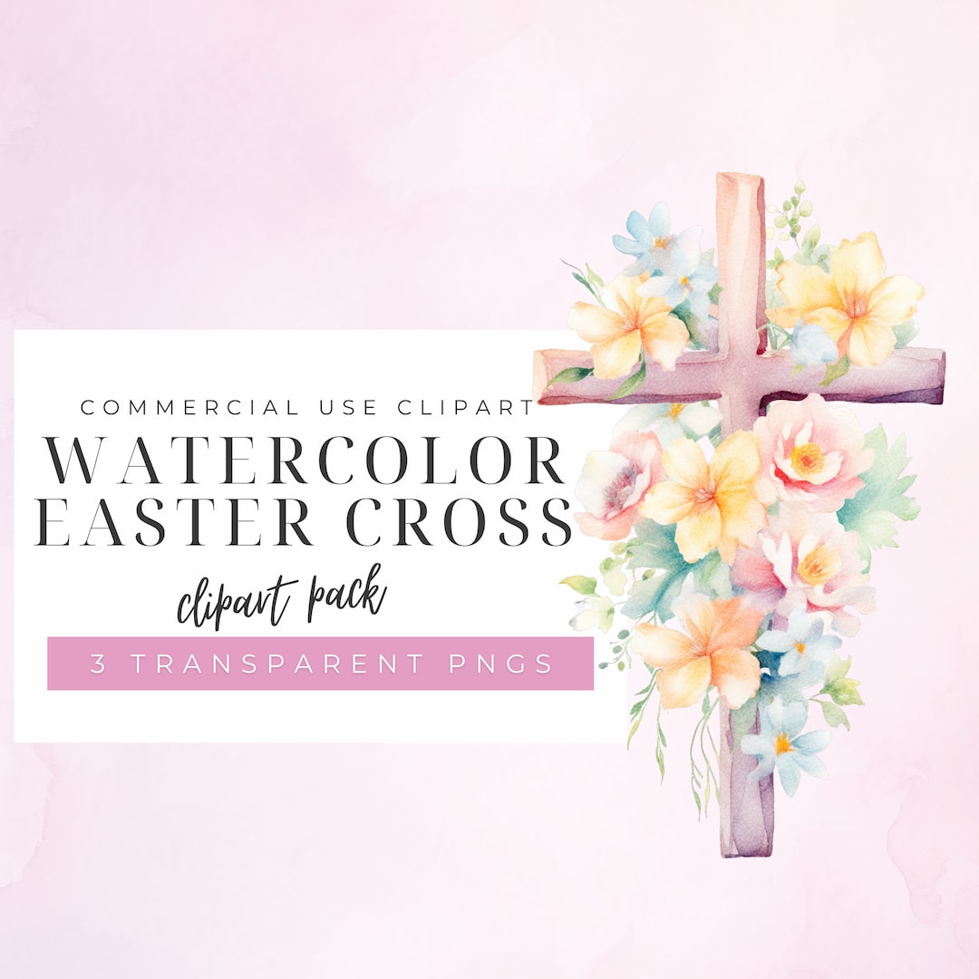 Watercolor Easter Cross Clipart, Jesus Easter Clip Art, Religious ...