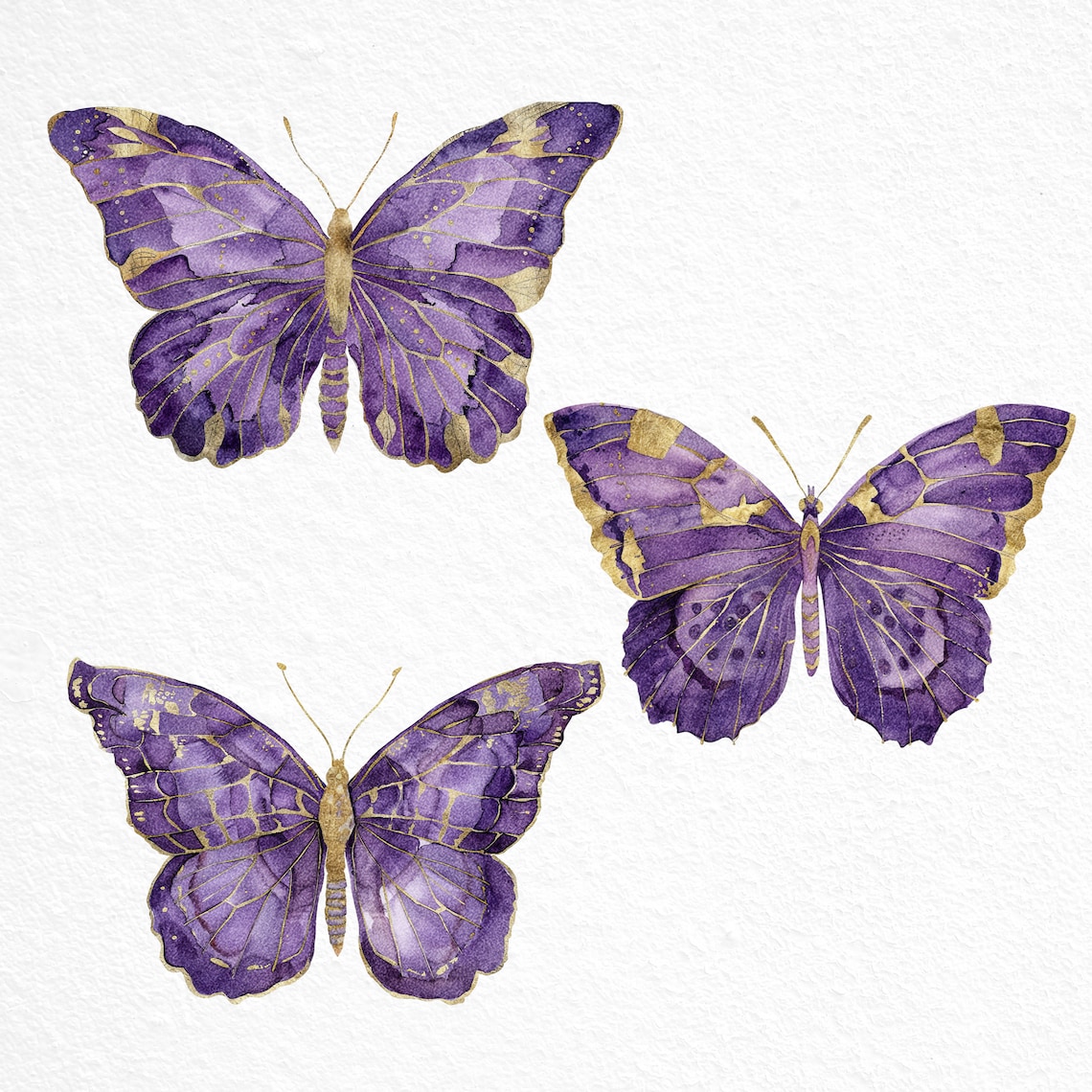Purple Butterfly Clipart, Gold Glitter Butterflies Clip Art, Pastel ...