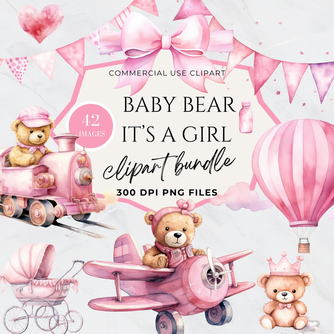 Baby Girl Teddy Bears Clipart, Newborn Baby, Its a Girl, Nursery ...