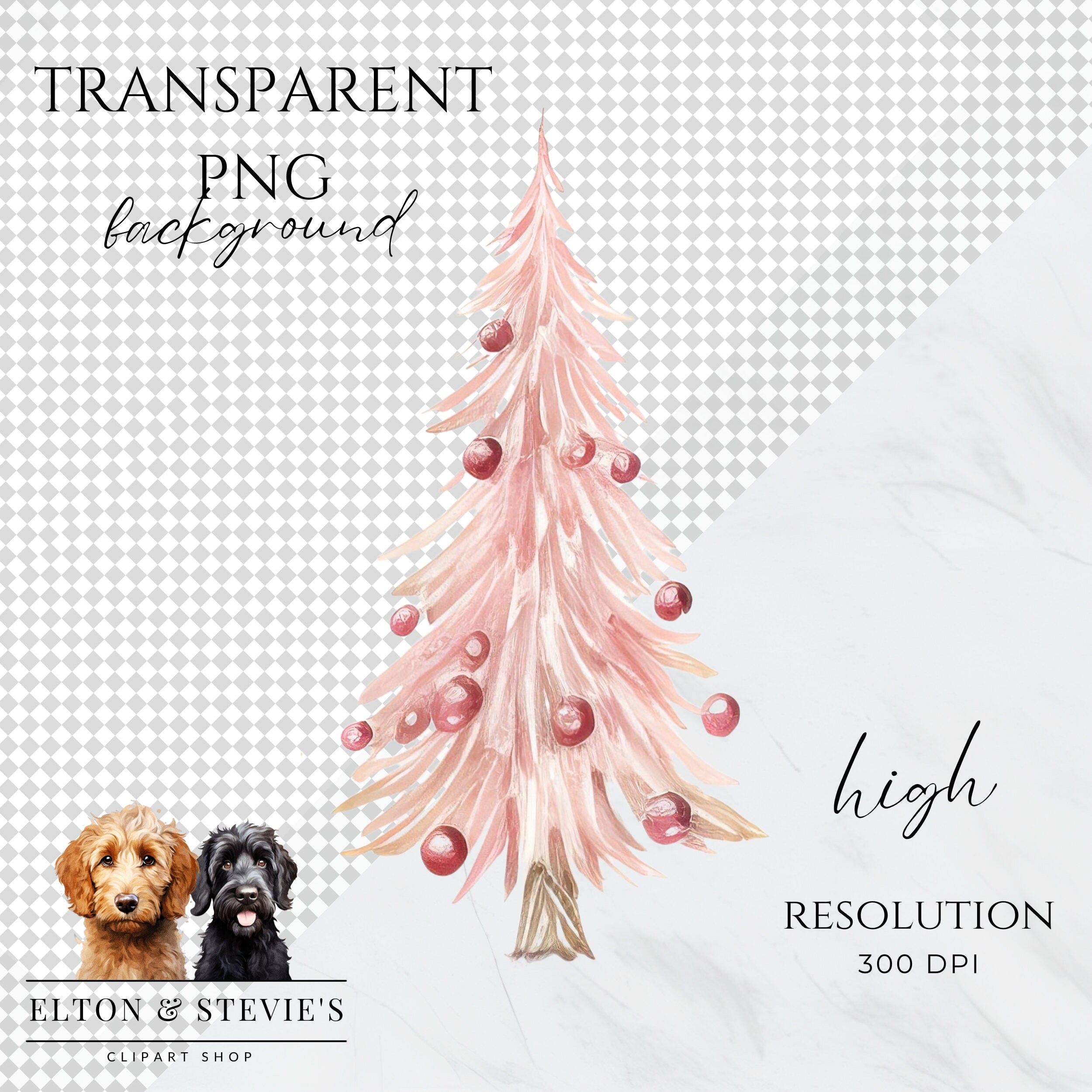 Watercolor Pink Christmas Clipart Bundle, Pink Christmas Tree Clipart ...