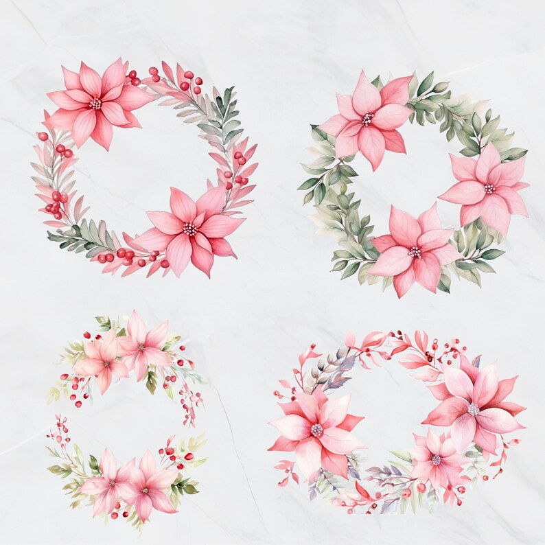 Christmas Poinsettia Clipart, Winter Floral Wreath, Christmas ...