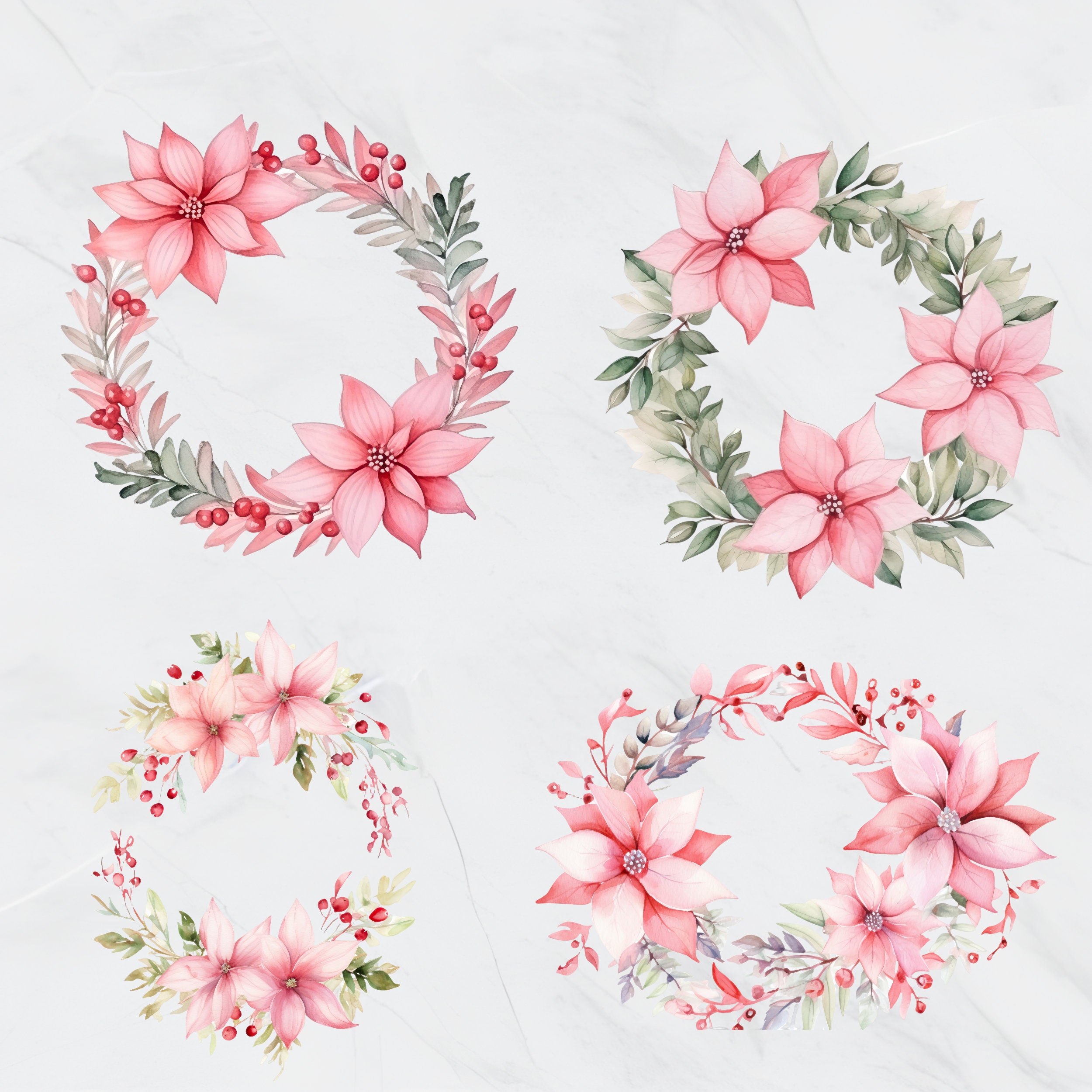 Christmas Poinsettia Clipart, Winter Floral Wreath, Christmas ...