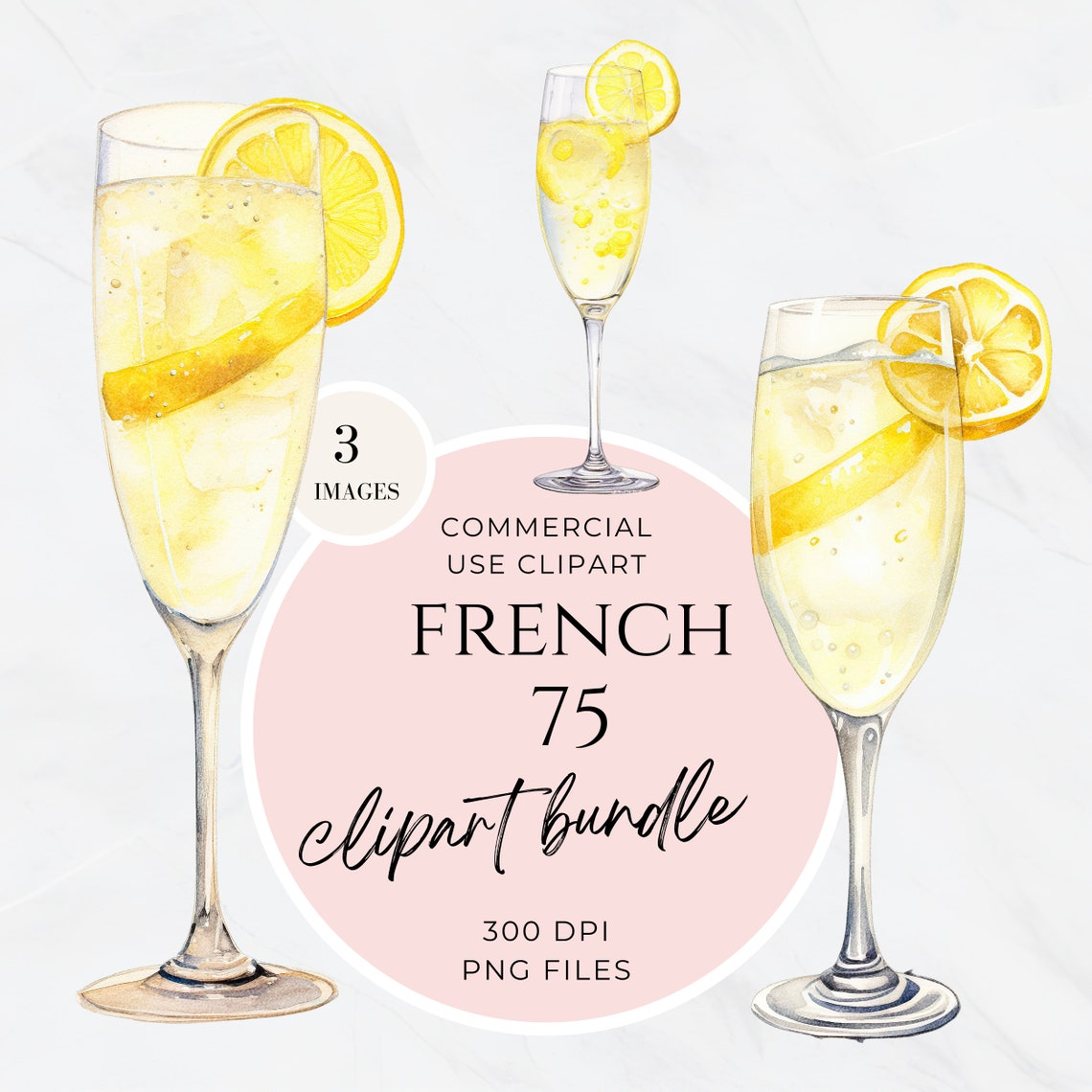 Bar Cart Clipart, Bar Menu Clip Art, Watercolor Signature Cocktail ...