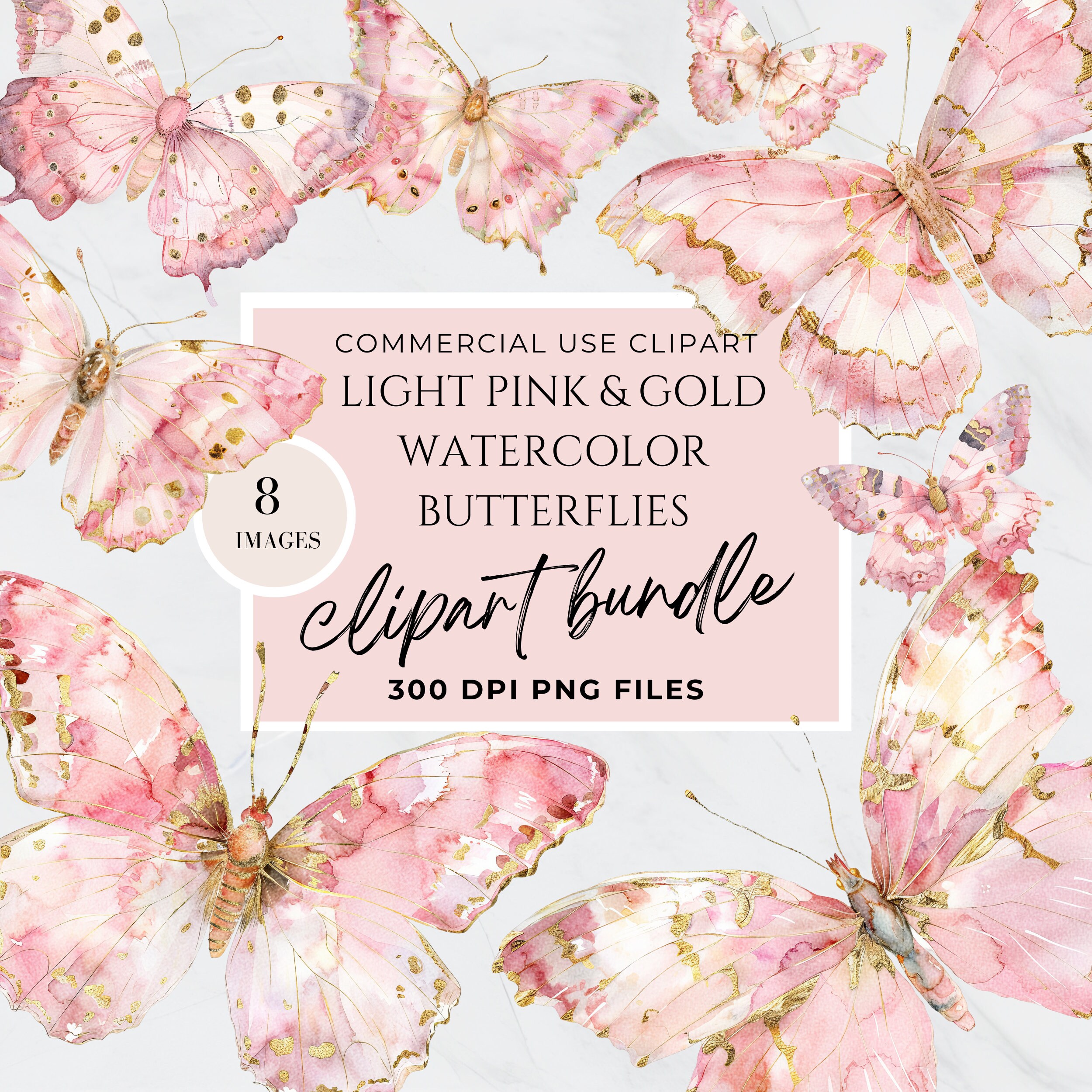 Rose Gold Butterfly Clipart, Pink and Gold Butterfly Clip Art, Pink ...