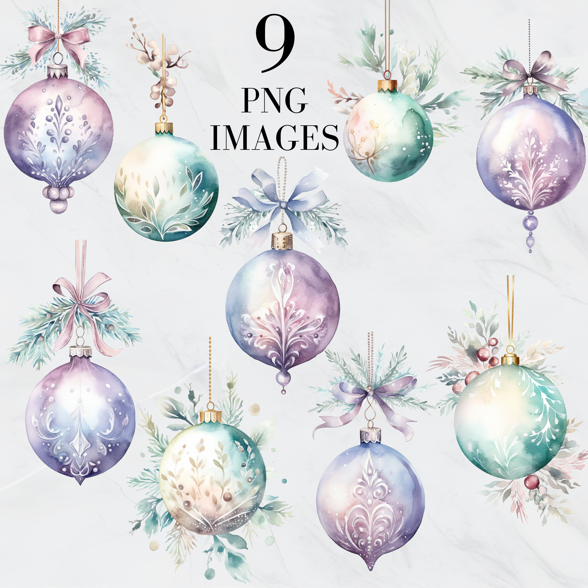 Watercolor Christmas Ornament Clipart, Ornaments Clipart, Pastel Colors ...