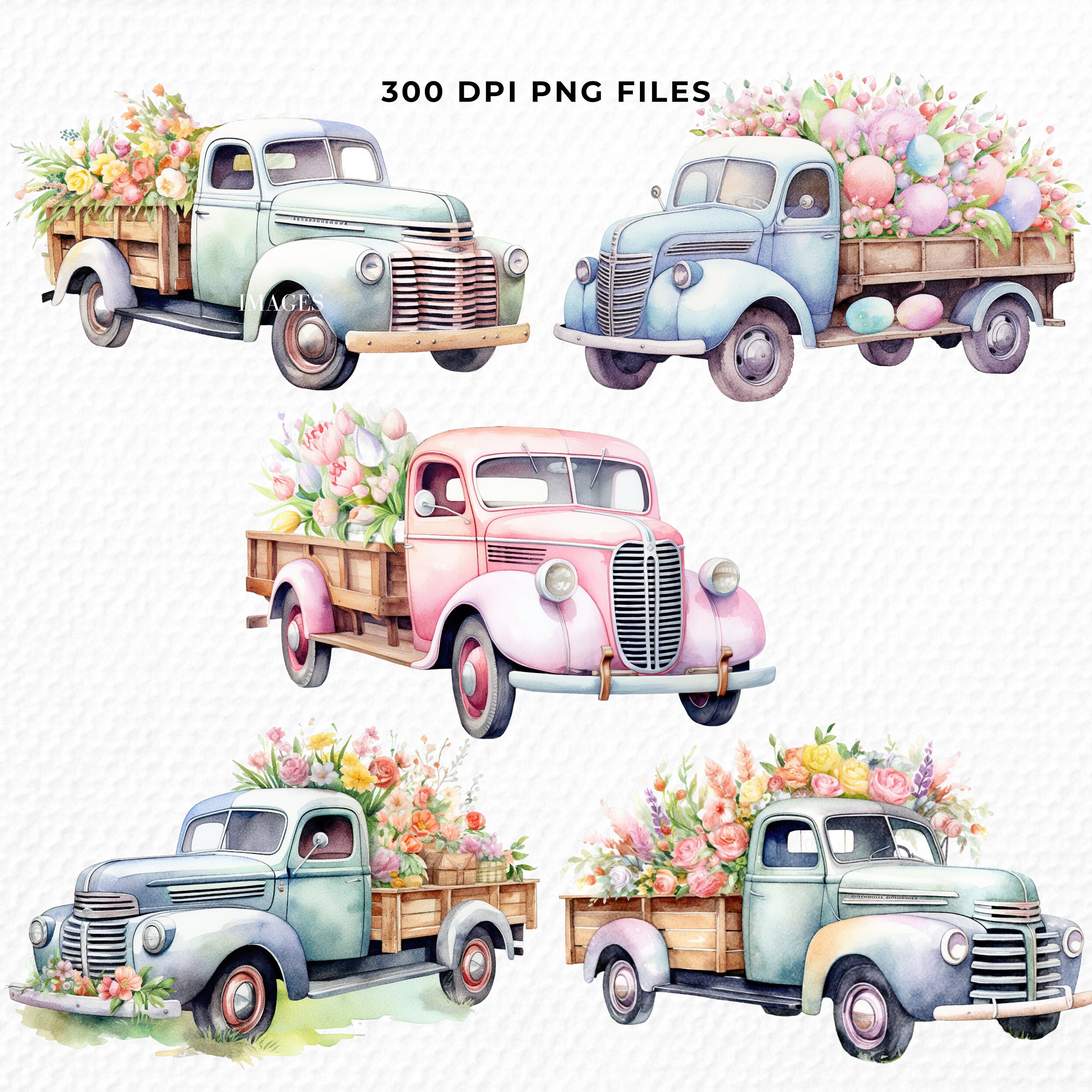 Watercolor Easter Truck Clipart, Cute Easter Basket Clipart, Whimsical ...