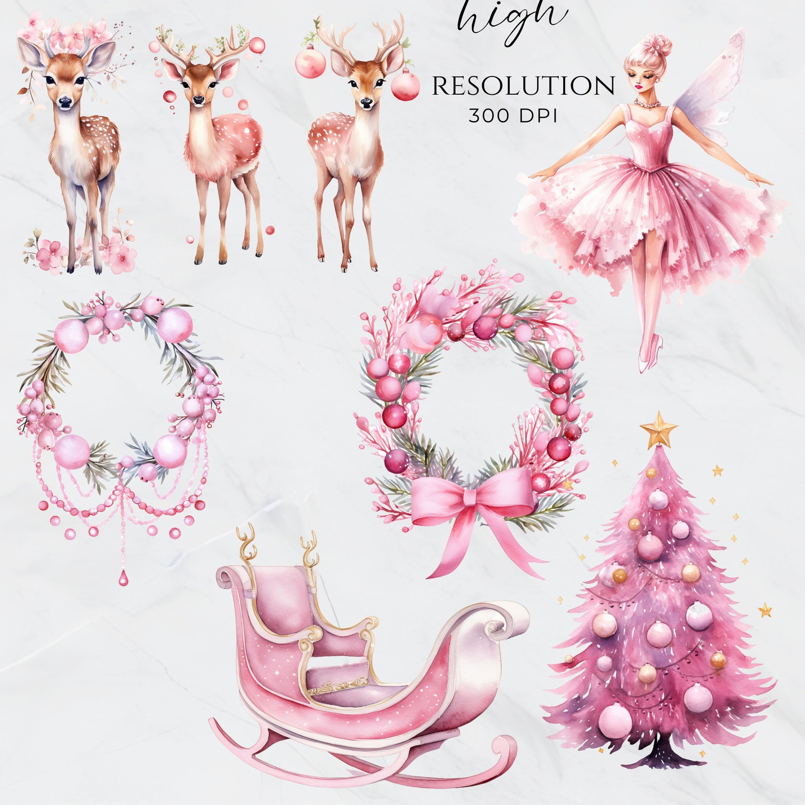 Watercolor Pink Christmas Clipart Bundle, Pink Christmas Truck Clipart ...