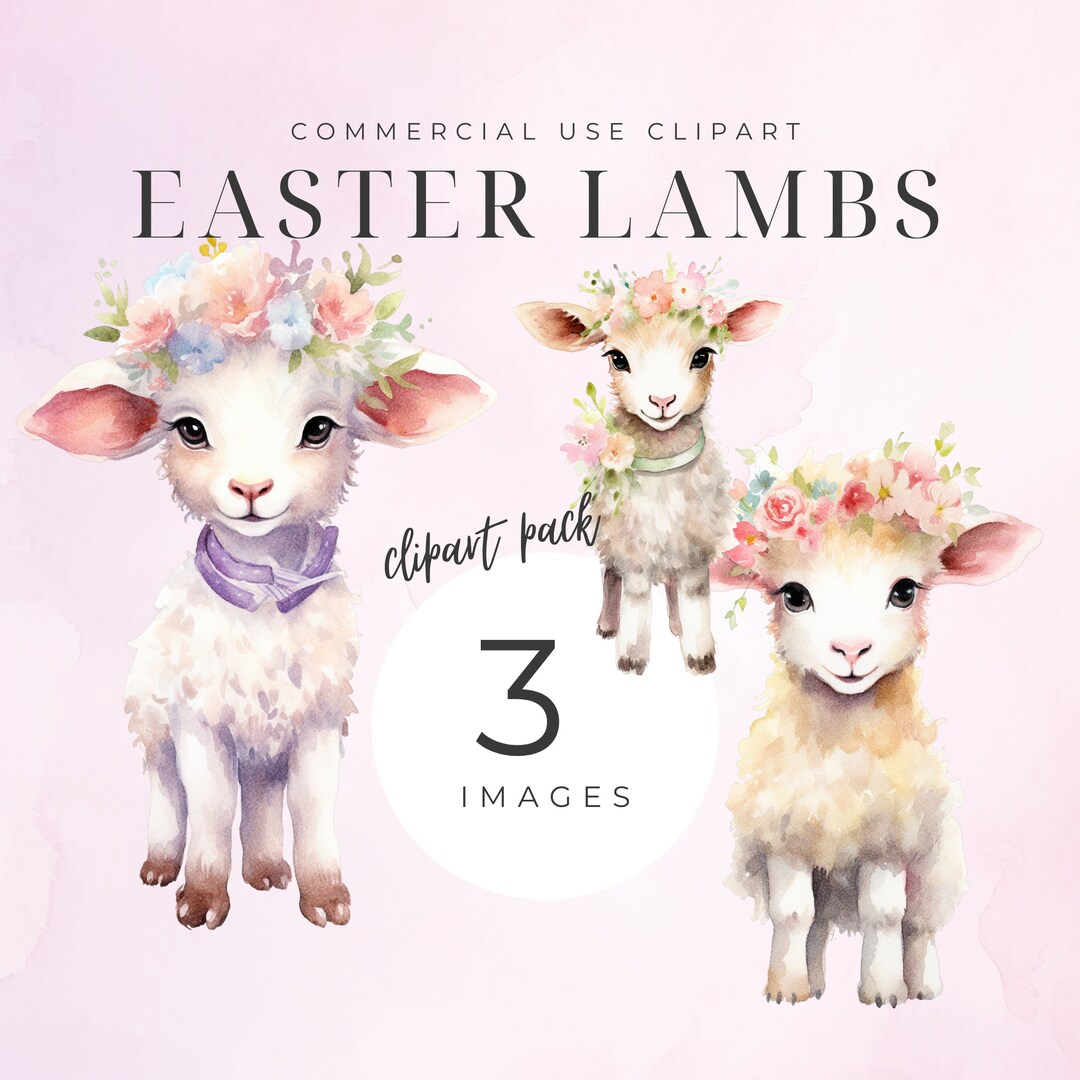 Watercolor Easter Lamb Clipart, Cute Easter Character Clip Art, Spring ...