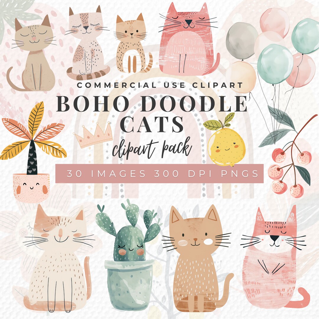 Boho Baby Doodle Clipart, Boho Woodland Animals Clip Art, Spring ...
