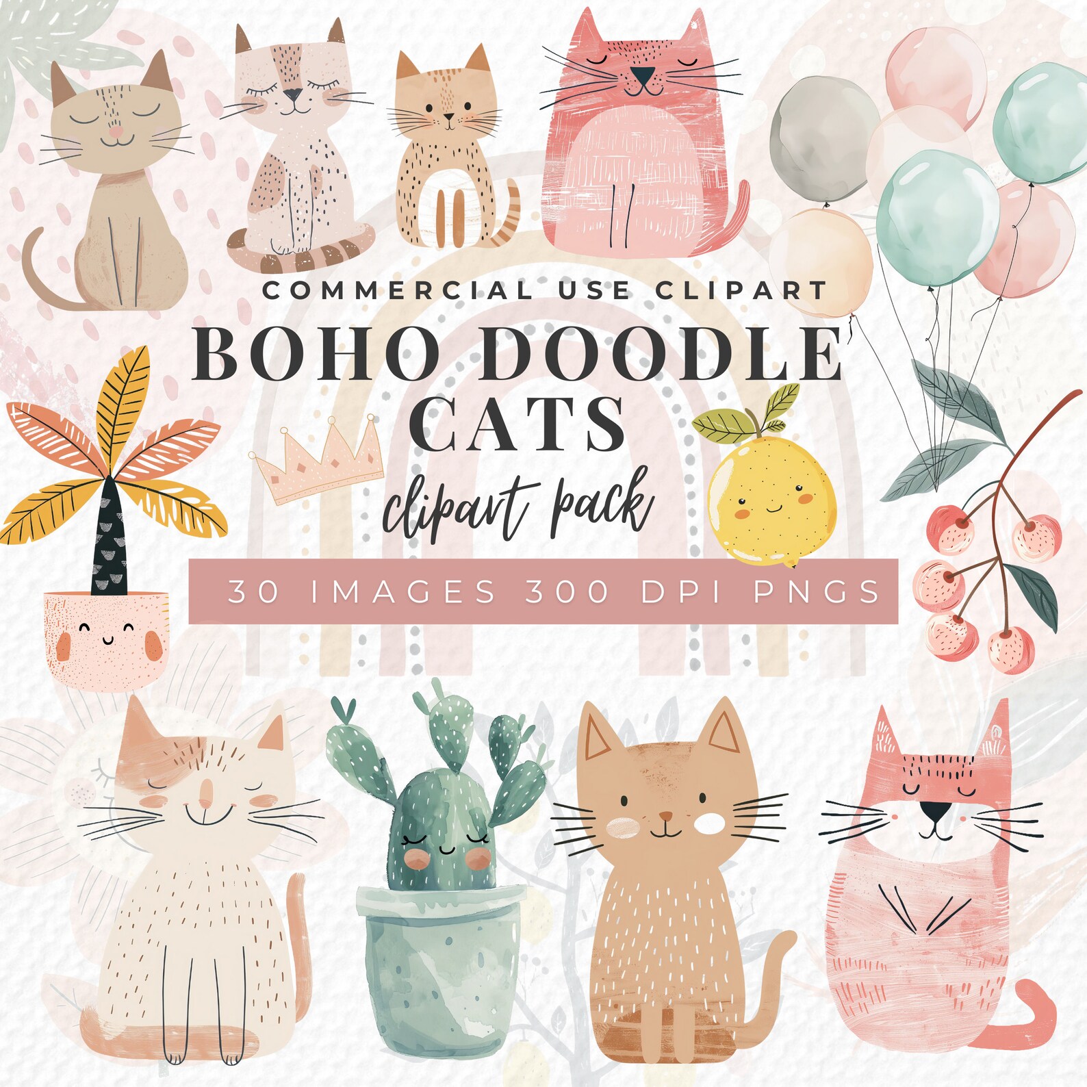 Boho Baby Doodle Clipart, Boho Woodland Animals Clip Art, Spring ...