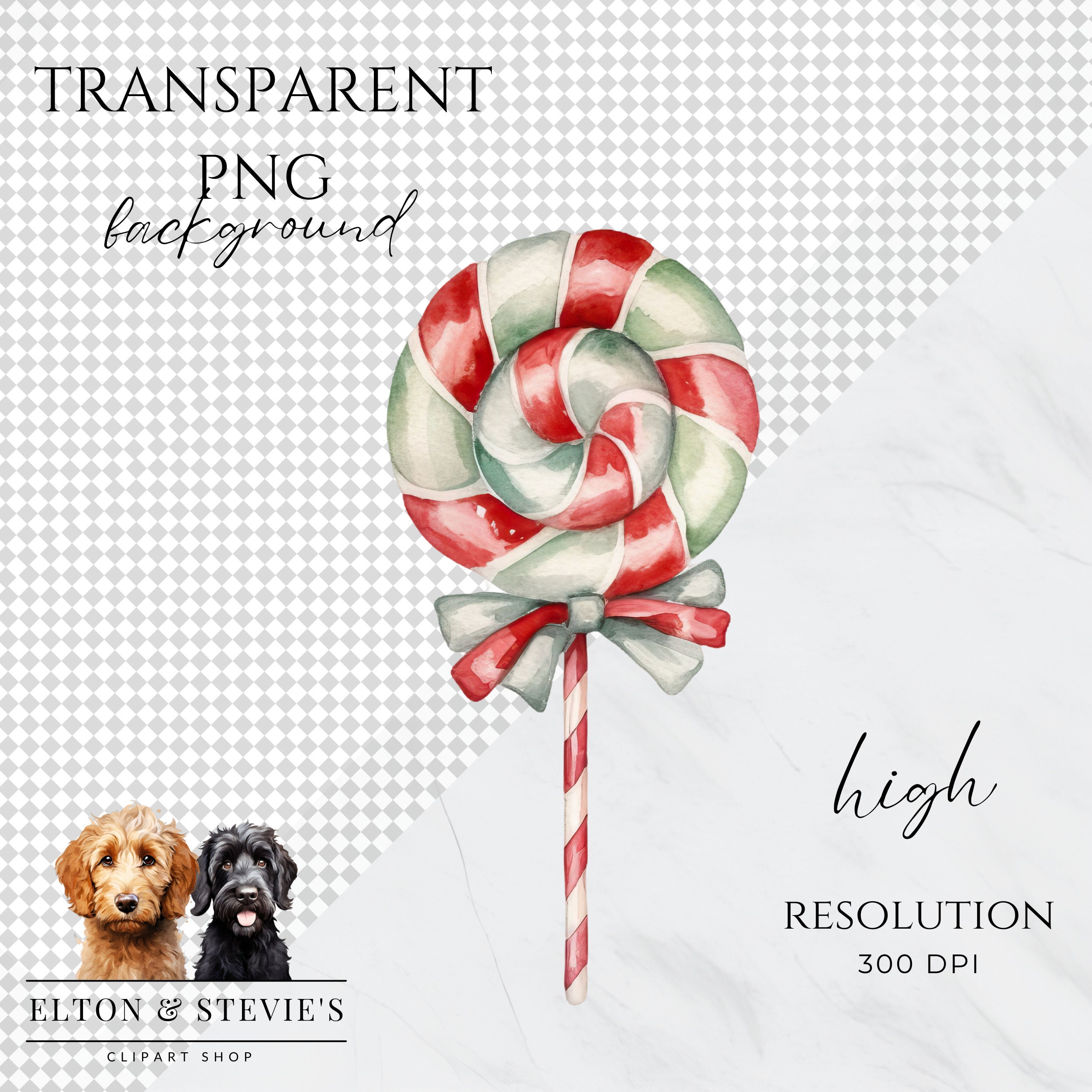 Watercolor Christmas Candy Clipart, Candy Cane With Bows, Christmas ...