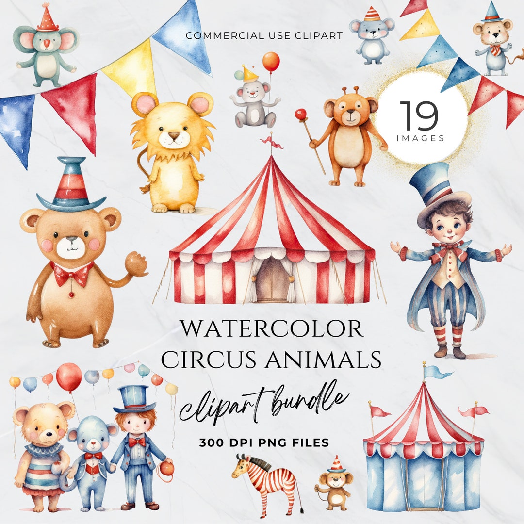 Circus Animals Clipart, Circus Tent Clipart, Elephant, Digital, Circus ...