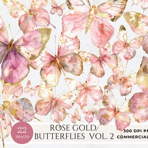 Pink and Gold Butterfly Clipart, Gold Glitter Butterflies Clip Art ...