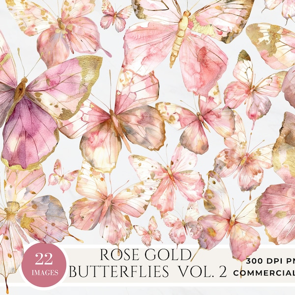 Pink and Gold Butterfly Clipart, Gold Glitter Butterflies Clip Art ...