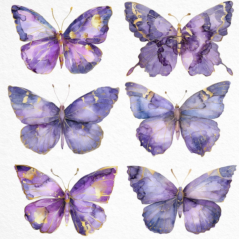 Purple Butterfly Clipart, Gold Glitter Butterflies Clip Art, Pastel ...