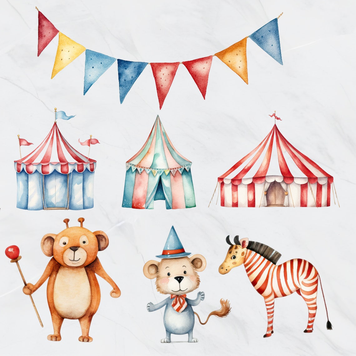 Circus Animals Clipart, Circus Tent Clipart, Elephant, Digital, Circus ...