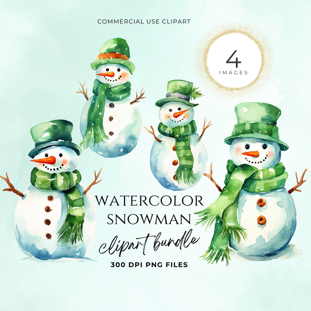 Snowman Family Clipart, Watercolor Christmas Snowman Clipart Commercial ...