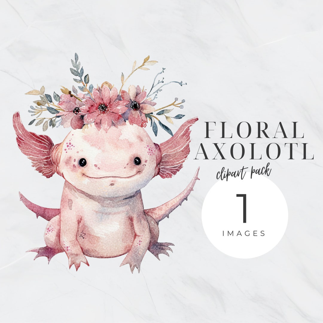 Axolotl Birthday Clipart, Sea Animal Graphics, Watercolor Nursery Decor ...