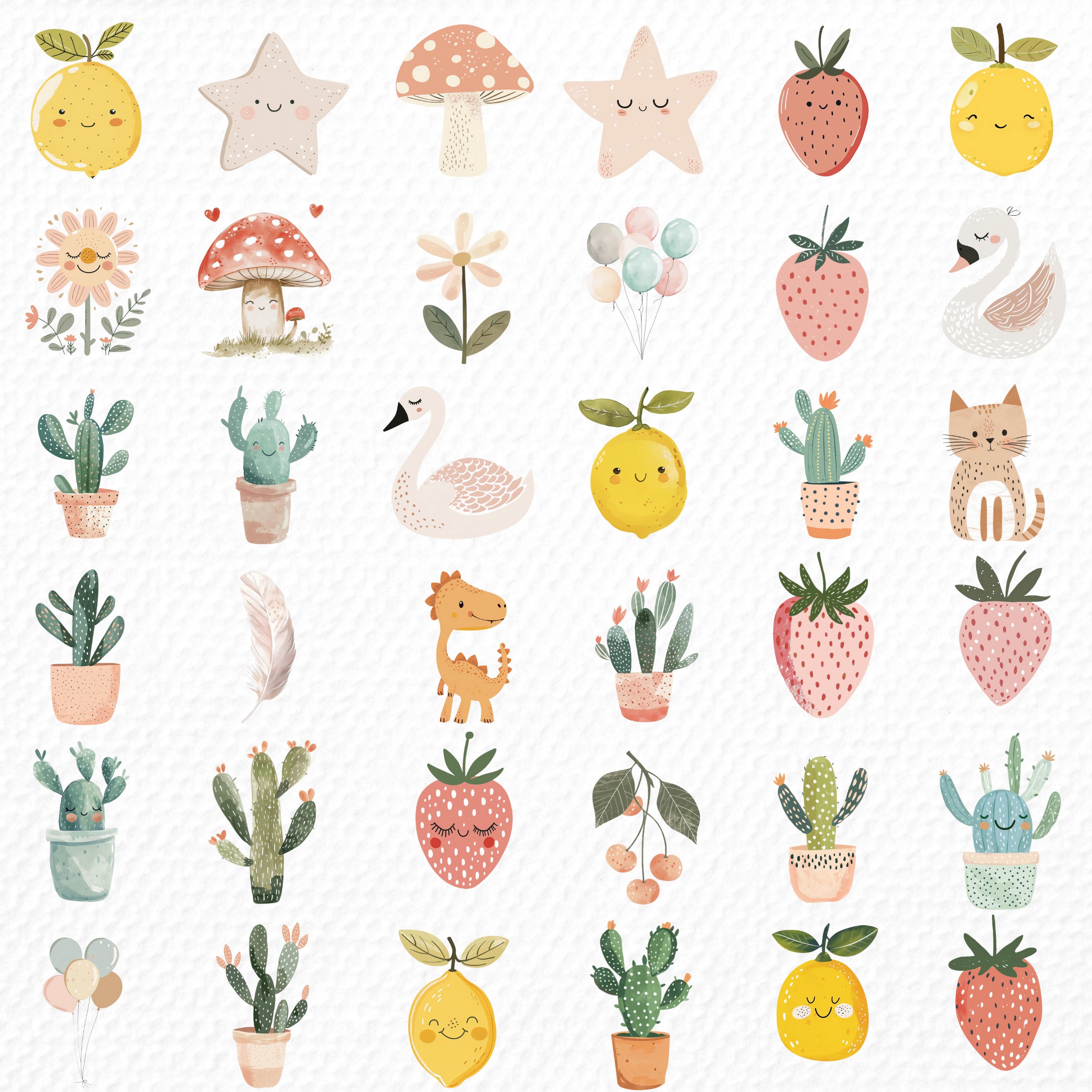 Spring Doodle Clipart, Boho Woodland Animals Clip Art Watercolor Bundle ...