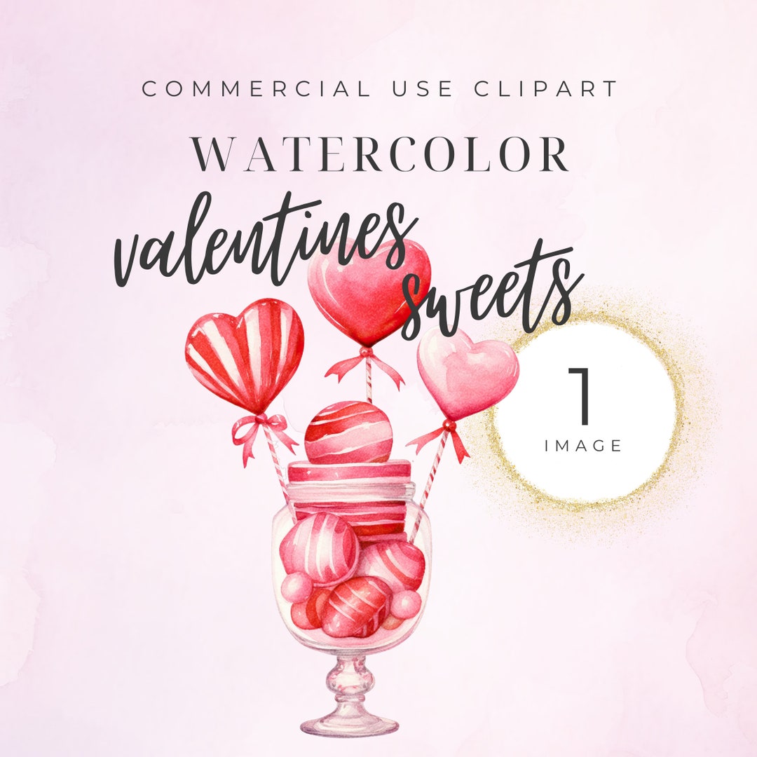 Valentines Sweets Chocolates Clipart, Watercolor Cute Valentines Candy ...