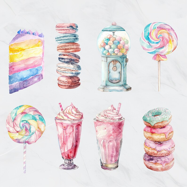 Land of Sweets Clipart, Watercolor Pastel Candy Land Clip Art, Sweets ...