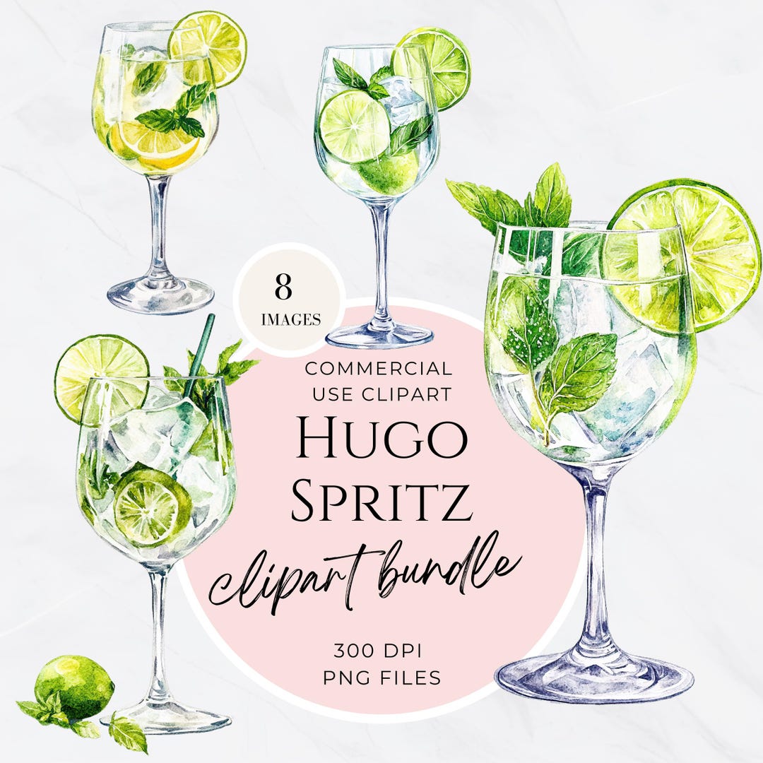 Hugo Spritz Signature Drink Clipart, Editable Cocktail Menu Template ...