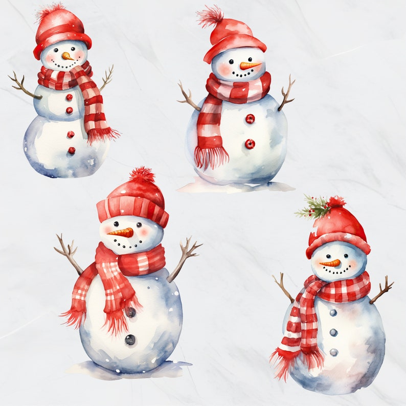 Snowman Family Clipart Watercolor Christmas Snowman Clipart - Etsy