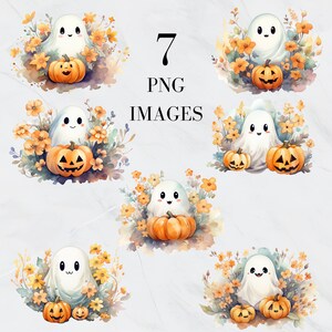 Floral Ghost Clipart, Halloween PNG, Watercolor, Pumpkin, Daisy Ghost ...