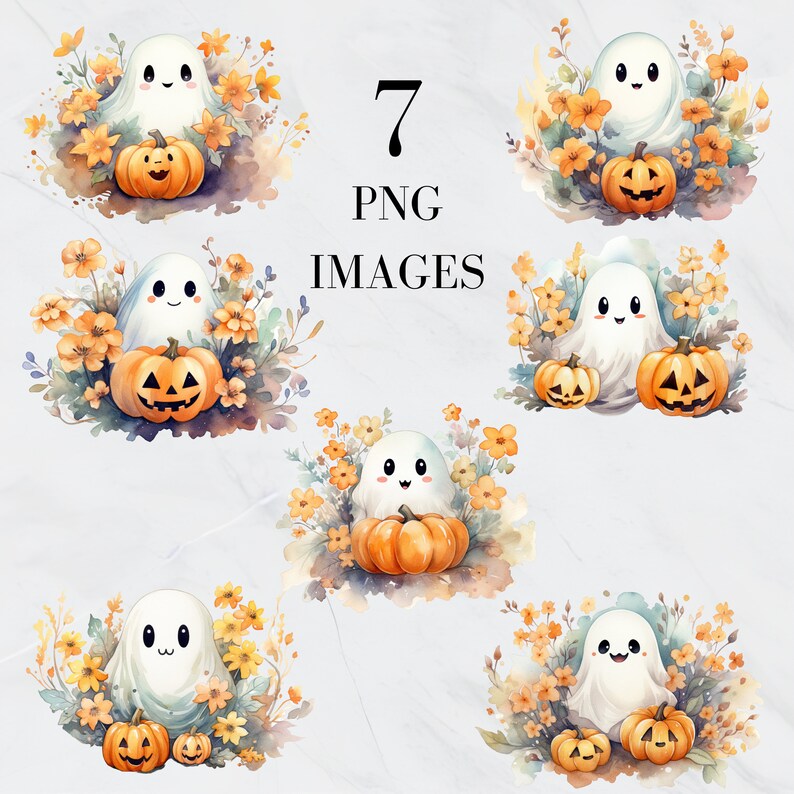 Floral Ghost Clipart, Halloween PNG, Watercolor, Pumpkin, Daisy Ghost ...
