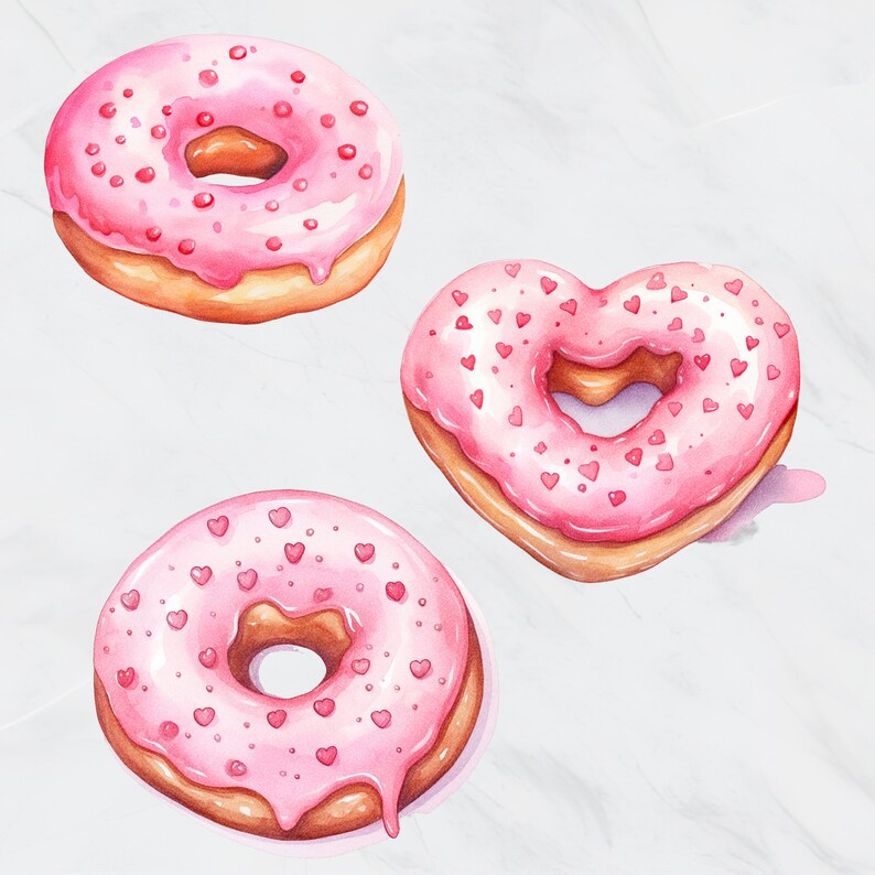 Watercolor Donuts Clipart | Valentine's Day Clipart | Heart Cookie ...