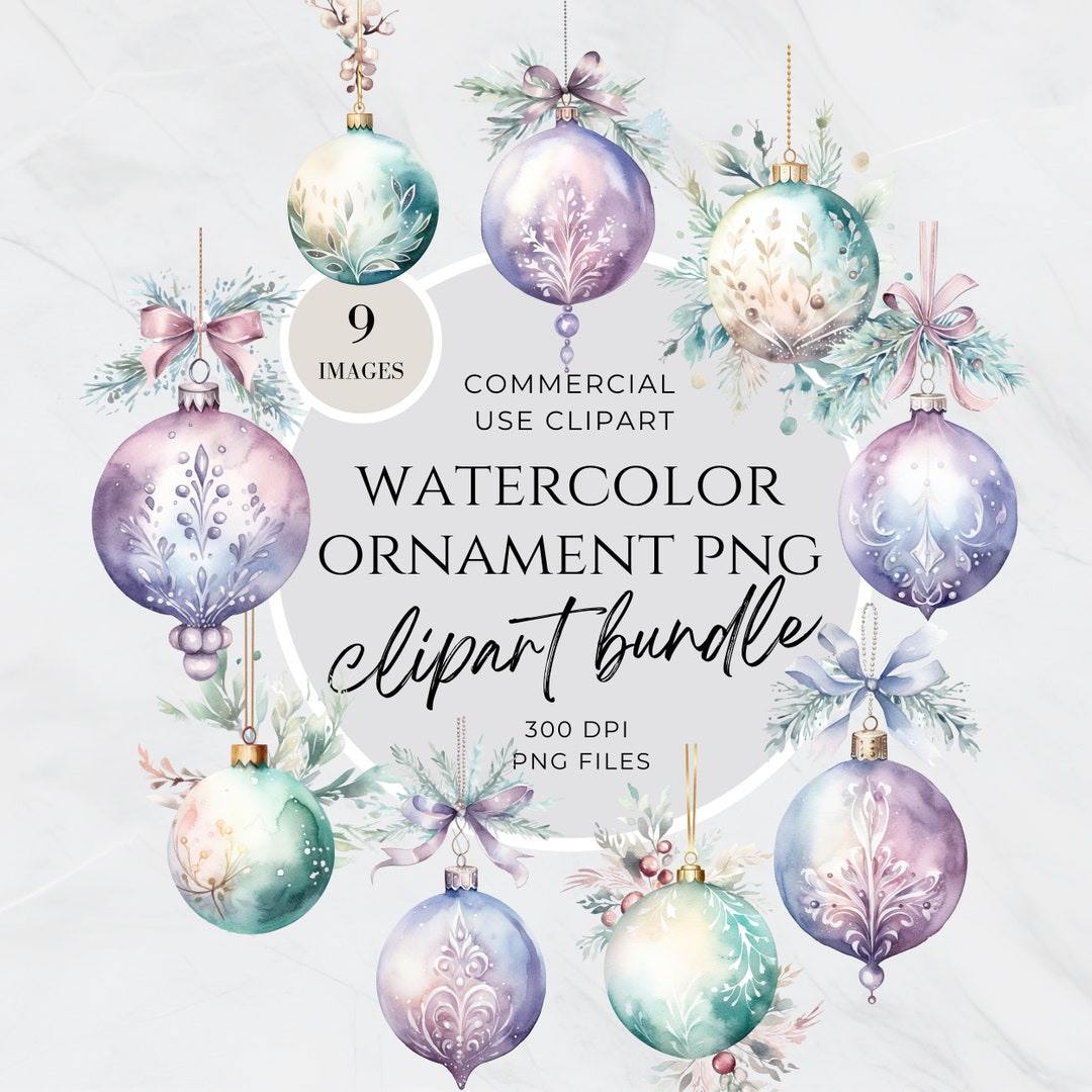 Watercolor Christmas Ornament Clipart, Ornaments Clipart, Pastel Colors ...