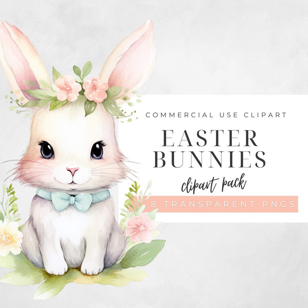 Watercolor Bunnies and Basket Clipart, Easter Bunny With Flowers Clip ...